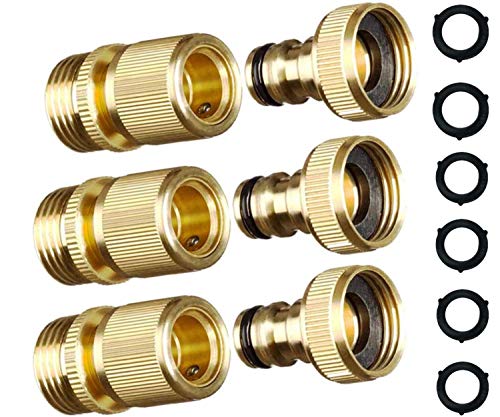 MAXFLO Garden Hose Quick Connect Garden Hose Fittings [3 Pack] Solid Brass Water Hose Quick Connect Fittings Quick Connector | Water Hose Connectors 3/4 inch GHT | Hose Couplers Quick Disconnect