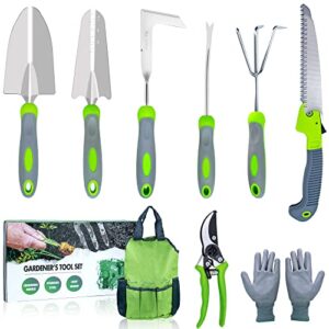 gtshomo garden tools set,9 pcs stainless steel heavy duty gardening tools set,pruning outdoor hand tools,garden hand tools starter kit,landscaping tools,gardening tools gift sets for women and men