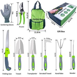 GTSHOMO Garden Tools Set,9 Pcs Stainless Steel Heavy Duty Gardening Tools Set,Pruning Outdoor Hand Tools,Garden Hand Tools Starter Kit,Landscaping Tools,Gardening Tools Gift Sets for Women and Men