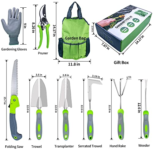 GTSHOMO Garden Tools Set,9 Pcs Stainless Steel Heavy Duty Gardening Tools Set,Pruning Outdoor Hand Tools,Garden Hand Tools Starter Kit,Landscaping Tools,Gardening Tools Gift Sets for Women and Men