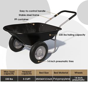 ARNOT Enlarged 2-Wheel Wheelbarrow, Easy Loading and Dumping Garden Cart, Heavy Duty Utility Dump Cart for Outdoor Lawn Yard Farm Ranch, Black