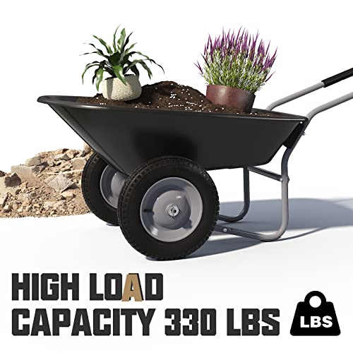 ARNOT Enlarged 2-Wheel Wheelbarrow, Easy Loading and Dumping Garden Cart, Heavy Duty Utility Dump Cart for Outdoor Lawn Yard Farm Ranch, Black