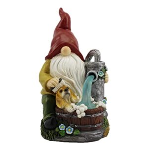 rinpox dwarf yard decorations outdoor – resin garden statues with solar led lights,genie fetching water for puppy bathing outdoor decorations for patio suitable for gardens,yards and lawns