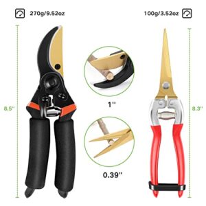 Pruning Shears for Gardening 3 Pack, WEIKA 8.5" Professional Titanium Bypass Garden Shears and 2 8.3" Garden Scissors and Gloves, Ultra Sharp Pruners Clippers for Trimming Bushes Flowers Plants