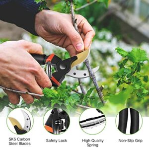 Pruning Shears for Gardening 3 Pack, WEIKA 8.5" Professional Titanium Bypass Garden Shears and 2 8.3" Garden Scissors and Gloves, Ultra Sharp Pruners Clippers for Trimming Bushes Flowers Plants