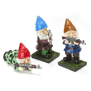 military soldier garden gnomes | set of 3 | gnome army combat soldier guardian – lawn statues guns , porch & yard art decor, hunting, patriotic, ak47, gun, shotgun lover, indoor & outdoor valentines