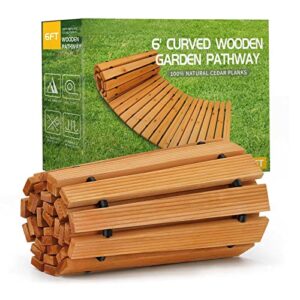 reliancer 6′ wooden garden pathway,outdoor roll out cedar curved walkway,patio path decorative garden boardwalk walkways,weather-resistant roll up beach wood road floor,wedding party pathways