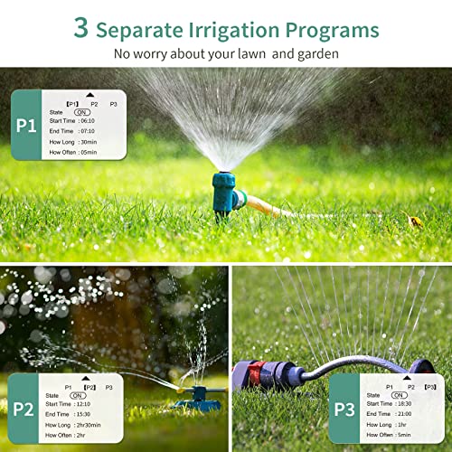 Water Sprinkler Timer, Diivoo Programmable Irrigation Hose Timer with 3 Individual Watering Programs and Rain Delay for Garden Lawn, Pool Filling