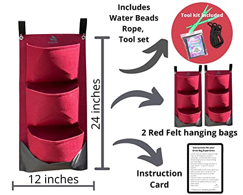 Vertical Wall Hanging Felt Fabric Planter Grow Bags/Hanging Garden Planter Kit Red Felt Waterproof Back 2 Pack x 3 Pocket for Indoor or Outdoor/Vegetable, Herb, Flower, Succulent or Seed Planter