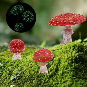 three pack garden mushroom decor, glowing mushrooms in the garden at night, garden resin mushroom statue, mushroom statue decor, garden pots lawn outdoor decorations, mushroom for micro landscape