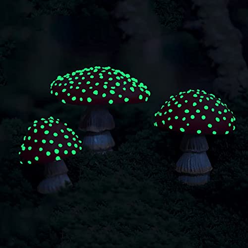 Three Pack Garden Mushroom Decor, Glowing Mushrooms in The Garden at Night, Garden Resin Mushroom Statue, Mushroom Statue Decor, Garden Pots Lawn Outdoor Decorations, Mushroom for Micro Landscape