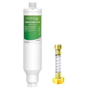 waterdrop hose water filter with hose protector, reduces chlorine, odor, calcium, improve plants health. ideal for gardening, farming and pets