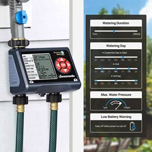 DEWENWILS Sprinkler Timer 2 Zone, Water Hose Garden Irrigation Timer with 4 Programmable Procedure and Low Battery Warning, Repeat Watering over Period, Faucet Controller with Rain Delay Mode for Lawn