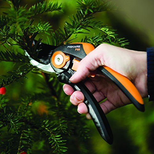 Fiskars SmartFit Pruner Bypass P68, Cutting Diameter Adjustable Up to 2.4 cm, Steel Blades with Non-stick Coating/Fiberglass ReinForced Plastic Handles, Length:20 cm, Black/Orange, 1001424