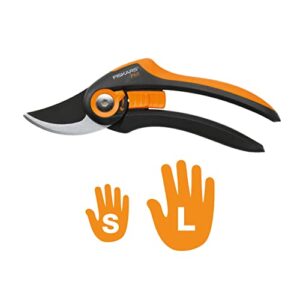 Fiskars SmartFit Pruner Bypass P68, Cutting Diameter Adjustable Up to 2.4 cm, Steel Blades with Non-stick Coating/Fiberglass ReinForced Plastic Handles, Length:20 cm, Black/Orange, 1001424