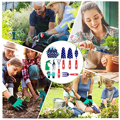 Wosnows Garden Tool Set, National Flag Style Stainless Steel Heavy Duty Gardening Tool Set, with Non-Slip Rubber Gloves, Durable Gardening Hand Tools Bag, Great Garden Tool Kit Gifts for Women and Men