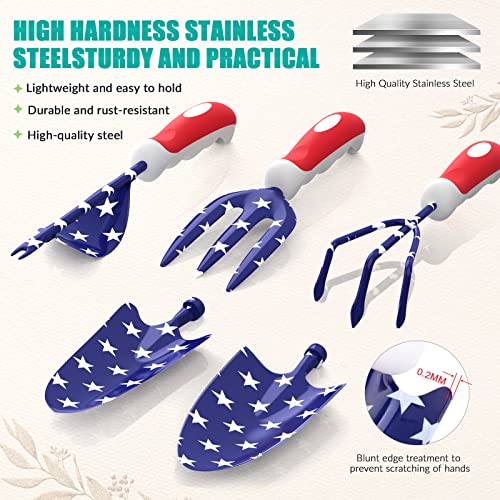 Wosnows Garden Tool Set, National Flag Style Stainless Steel Heavy Duty Gardening Tool Set, with Non-Slip Rubber Gloves, Durable Gardening Hand Tools Bag, Great Garden Tool Kit Gifts for Women and Men