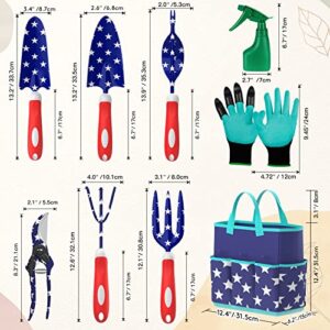 Wosnows Garden Tool Set, National Flag Style Stainless Steel Heavy Duty Gardening Tool Set, with Non-Slip Rubber Gloves, Durable Gardening Hand Tools Bag, Great Garden Tool Kit Gifts for Women and Men