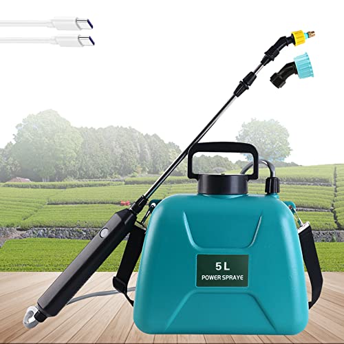 Battery Powered Sprayer, Sprayers in Lawn and Garden with USB Rechargeable Handle, Electric Sprayer with Telescopic Wand 2 Mist Nozzles and Adjustable Shoulder Strap, Potable Garden Sprayer for Garden