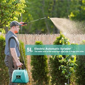 Battery Powered Sprayer, Sprayers in Lawn and Garden with USB Rechargeable Handle, Electric Sprayer with Telescopic Wand 2 Mist Nozzles and Adjustable Shoulder Strap, Potable Garden Sprayer for Garden