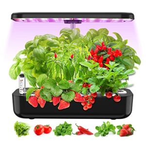 hydroponics growing system indoor garden kit with grow lights for home inside kitchen plants vegetables flowers,wanchi 12 pods indoor gardening smart garden, unique house warming gifts, black