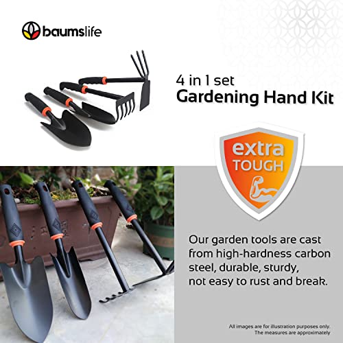 Baums Life Garden Tools Set Heavy Duty Gardening Set 4 Piece Succulent Tools Kit Garden Hand Tools Gift Sets for Women, Men, Gardener, Growers (4PCS)