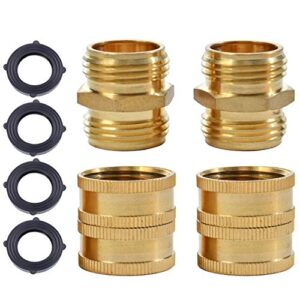 4 pack 3/4 inch brass garden hose connector,female to female hose adapter,male to male hose adapter,double female with dual swivel (with 4 washers)