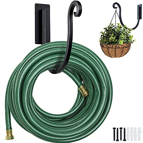 YANGSHUO Garden Hose Holder - Wall Mount Garden Water Hose Holders for Outside (2 Pack/8-Inch) Heavy Duty and Durable Hand-Forged Water Hose Hanger Rack