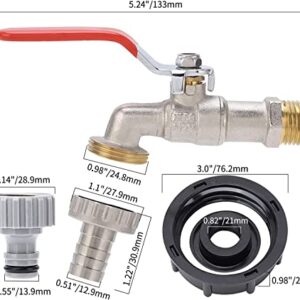 IBC Tote Tank Winterizing Brass Drain Adapter, Garden Hose Faucet Spigot 275-300 Gallon Water Tank Connector Replacement, Ton Barrel Fittings Switch Nozzles Tank Joints, Coarse Thread S60X6, 1/2"