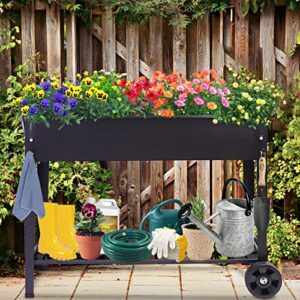 Fleecy day Raised Garden Planter Beds with Wheels Legs, Large Planters Box for Indoor Outdoor Plants,Metal Galvanized Elevated Rectangle Herb Planter Box for Vegetables Flower Patio 31.5" H