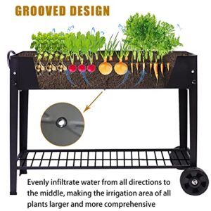 Fleecy day Raised Garden Planter Beds with Wheels Legs, Large Planters Box for Indoor Outdoor Plants,Metal Galvanized Elevated Rectangle Herb Planter Box for Vegetables Flower Patio 31.5" H