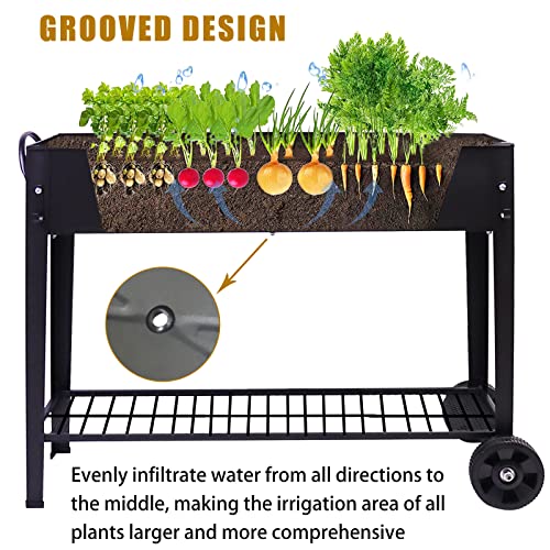 Fleecy day Raised Garden Planter Beds with Wheels Legs, Large Planters Box for Indoor Outdoor Plants,Metal Galvanized Elevated Rectangle Herb Planter Box for Vegetables Flower Patio 31.5" H