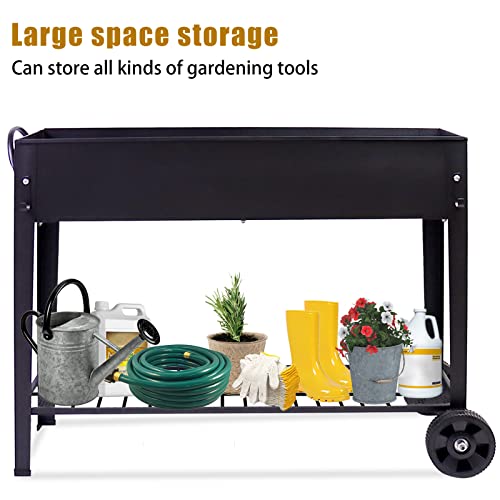 Fleecy day Raised Garden Planter Beds with Wheels Legs, Large Planters Box for Indoor Outdoor Plants,Metal Galvanized Elevated Rectangle Herb Planter Box for Vegetables Flower Patio 31.5" H