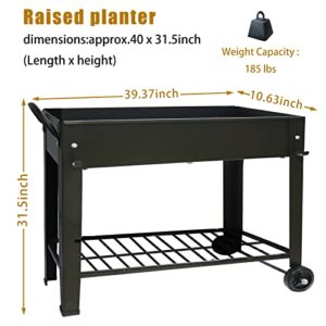 Fleecy day Raised Garden Planter Beds with Wheels Legs, Large Planters Box for Indoor Outdoor Plants,Metal Galvanized Elevated Rectangle Herb Planter Box for Vegetables Flower Patio 31.5" H