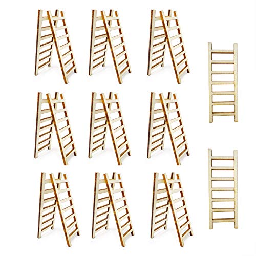 HONBAY 20PCS Wooden Mini Ladders Fairy Garden Accessories for Dollhouse Decor