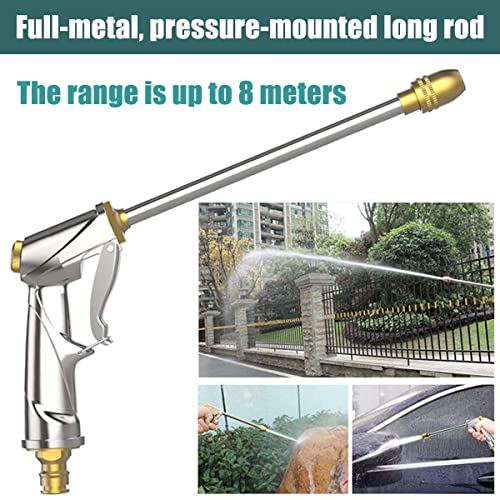 Upgrade Long Rod Garden Hose Nozzle High Pressure 360° Rotaing Brass Metal Water Adjustmen Sprayer Gun for Car Washing, Plants and Lawn, Patio Gardening, Pets Shower (Hose Nozzle + Quick Connector)