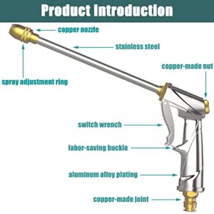 Upgrade Long Rod Garden Hose Nozzle High Pressure 360° Rotaing Brass Metal Water Adjustmen Sprayer Gun for Car Washing, Plants and Lawn, Patio Gardening, Pets Shower (Hose Nozzle + Quick Connector)