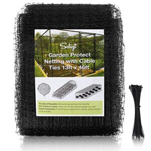 soligt bird netting for garden 13ft x 46ft extra wide garden netting with 100 ties for vegetable raised bed, fruit trees & other plants, anti bird squirrel deer reusable protection net