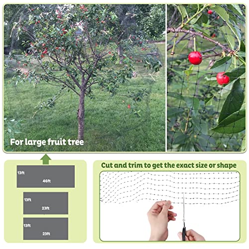 Soligt Bird Netting for Garden 13FT X 46FT Extra Wide Garden Netting with 100 Ties for Vegetable Raised Bed, Fruit Trees & Other Plants, Anti Bird Squirrel Deer Reusable Protection Net