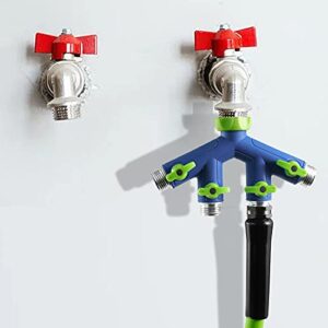 GREEN MOUNT Garden Hose Connector Tap Splitter, Easy Grip Splitter with Shut-Off Valves (4 Way)