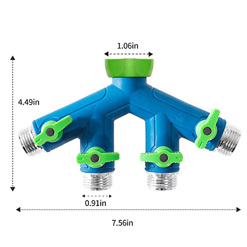 GREEN MOUNT Garden Hose Connector Tap Splitter, Easy Grip Splitter with Shut-Off Valves (4 Way)