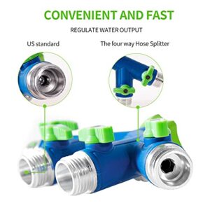 GREEN MOUNT Garden Hose Connector Tap Splitter, Easy Grip Splitter with Shut-Off Valves (4 Way)