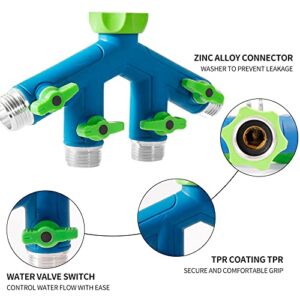 GREEN MOUNT Garden Hose Connector Tap Splitter, Easy Grip Splitter with Shut-Off Valves (4 Way)