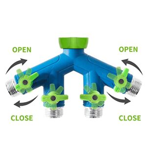 GREEN MOUNT Garden Hose Connector Tap Splitter, Easy Grip Splitter with Shut-Off Valves (4 Way)