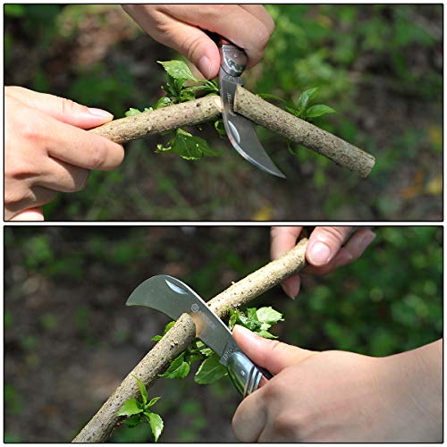 Linsen-outdoor Pruning Knife,Grafting Knife, Stainless Steel Garden Budding Knife, Folding Pocket Knife for Grafting Multi Cutting Tool, Weed Bushes Branches Mushroom Diggig Knife