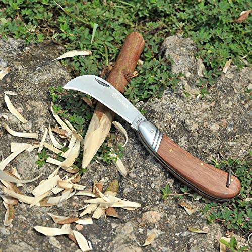 Linsen-outdoor Pruning Knife,Grafting Knife, Stainless Steel Garden Budding Knife, Folding Pocket Knife for Grafting Multi Cutting Tool, Weed Bushes Branches Mushroom Diggig Knife