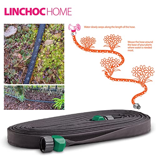 LINCHOC HOME Flat Soaker Hose for Garden beds,1/2" x 25 ft Heavy Duty Double Layer Drip Weeper Hoses