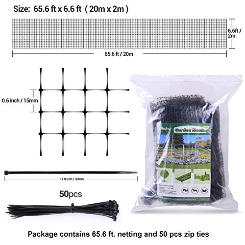 Ohuhu 6.6 x 65 FT Heavy Duty Bird Netting for Garden, PP Material Anti-Bird Reusable Garden Nets for Fruit, Vegetable, Plant Trees, Fencing Protection from Birds Deer Etc, Bonus 50 PCS Cable Ties