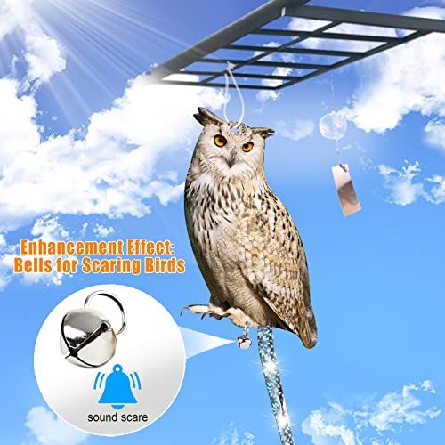 kungfu Mall Owl to Keep Birds Away, 3 Pack Bird Scare Owl Fake Owl, Reflective Hanging Bird Decoration, Effective Bird Control Device to Keep Birds Pigeon Woodpecker Away from Patio Garden