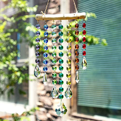 Hanging Crystal Prism Suncatcher Window Garden Decoration Ornament Rainbow Glass Beads Chain Pendant Crystal Wind Chimes